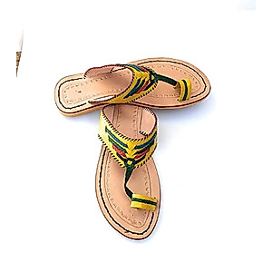 Cowhide Shoes Men Jesus Sandals Unisex Hippie Shoes Brown Leather Moroccan Sandals Men Bohemian Shoes Hawaiian Sandals (XL, yellow)