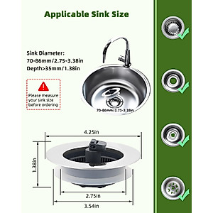 Kitchen Sink Strainer Stopper Combo 3-in-1 Pop Up Kitchen Sink Drain with Upgrade Folded Handle, for US Standard 3-1/2 inch Drain Filter, Chrome Stainless-Wraped Shell, Anti-Clog