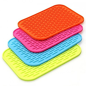 4 PCS Silicone Non-slip Mat Heat Resistant Table Placemat Kitchen Sink Dishes Cup Dry Coaster