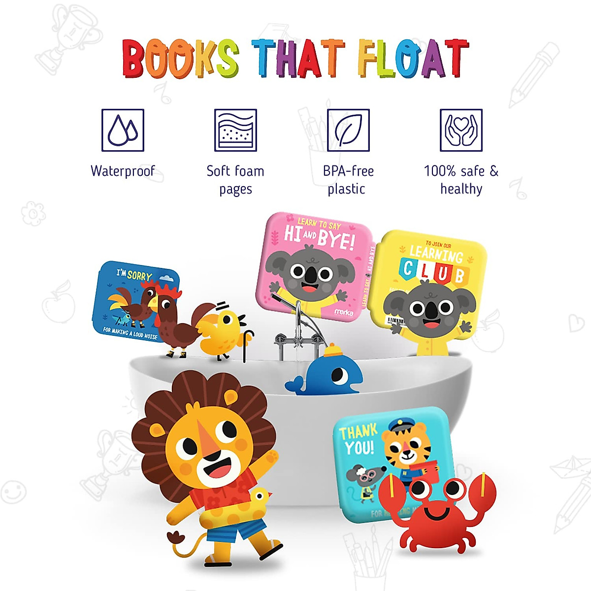 merka Baby Bath Books for Toddler Waterproof Bathtime Books 4 Floatable Plastic Books Thank You Sorry Hi Bye Please Waterproof Bath Books for Toddlers