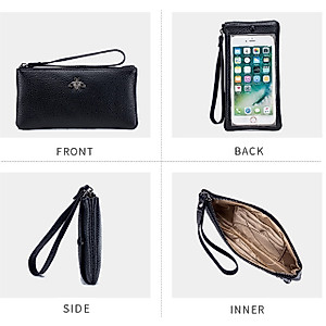 Genuine Leather Touch Screen Phone Clutch Bag Wristlet Handbag Wallet for Women Girls (Green)