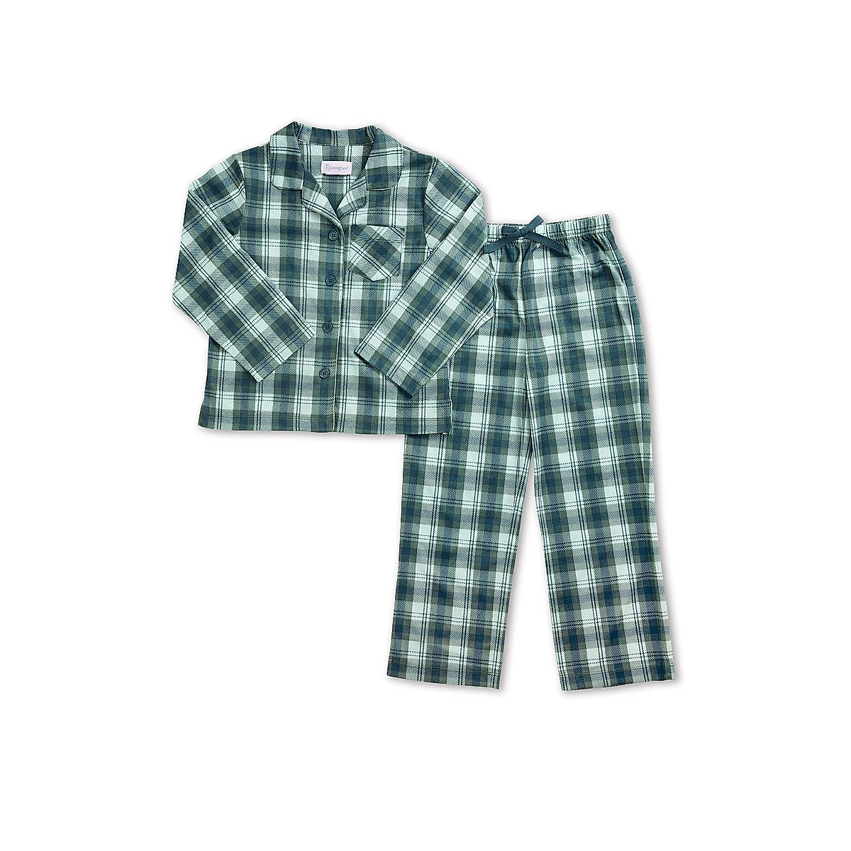 PajamaGram Pajamas Kids - Girls Pajama Sets, Teal Plaid Button-Front PJ, 10