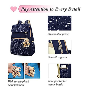 Star Print Girls Canvas Backpacks Set for School, School Bags Bookbags for Teenage Girls, with Crossbody Bag, 3 Pieces