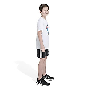 adidas Boys' Big Short Sleeve Cotton USA Graphic T-Shirt, White, S(8)