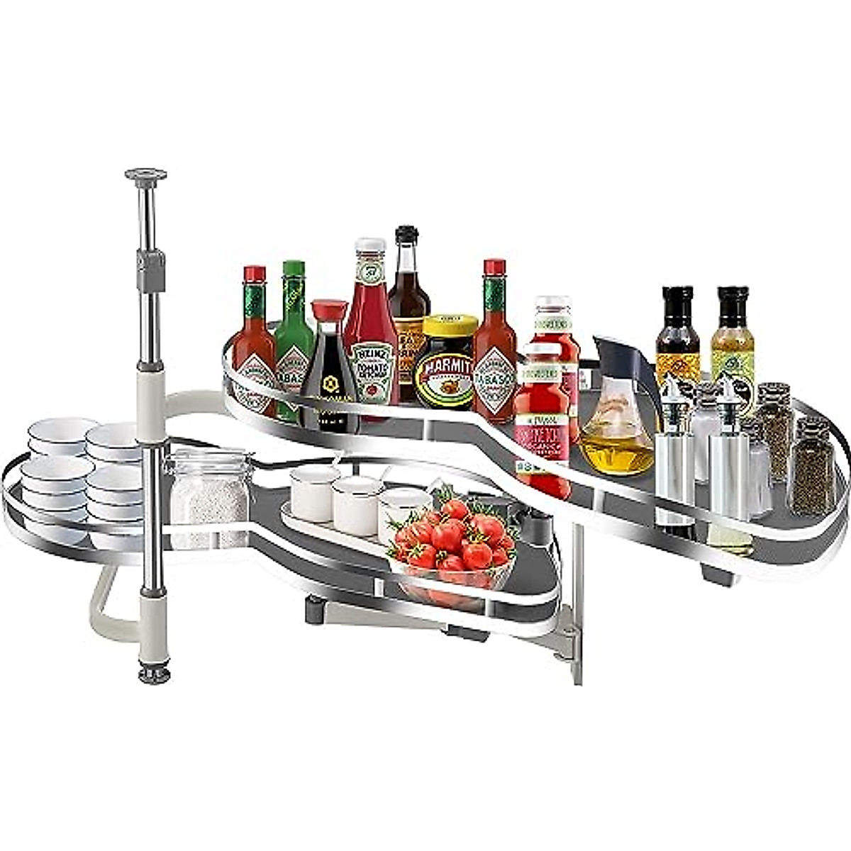 Sunway Blind Corner Cabinet Pull Out Organizer, Soft Close Swing Right Pull Out Cabinet Organizer 36inch, Corner Cabinet Lazy Susan for Corner Cabinet Blind Shelf, 2 Tiers Tray, Adjustable Height