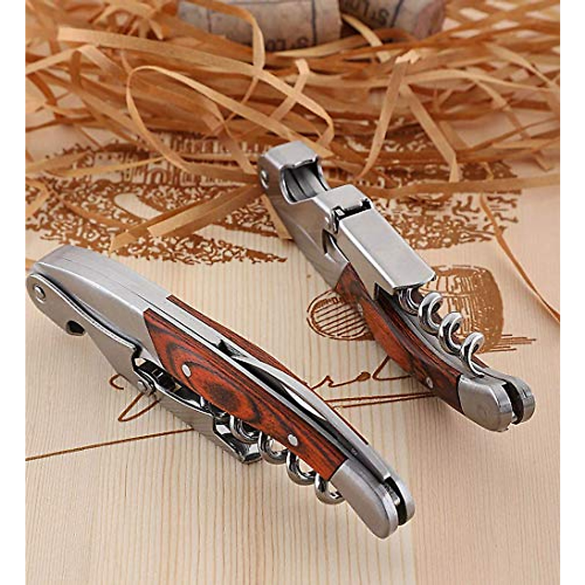 Professional Waiter Corkscrew Wine Key for Bartenders Set of 3,With Long Rosewood Handle Stainless Steel Handle Wine Opener for Bar Restaurant Waiters, Sommelier, Bartend