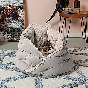Furhaven 24" Round Medium Dog Bed Minky Plush & Velvet Calming Hug Nest, Washable - Silver Gray, 24-inch