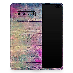 DesignSkinz Pink & Blue Grunge Wood Planks Protective Vinyl Decal Wrap Skin Cover Compatible with The Samsung Galaxy S20 (Screen Trim & Back Glass Skin)