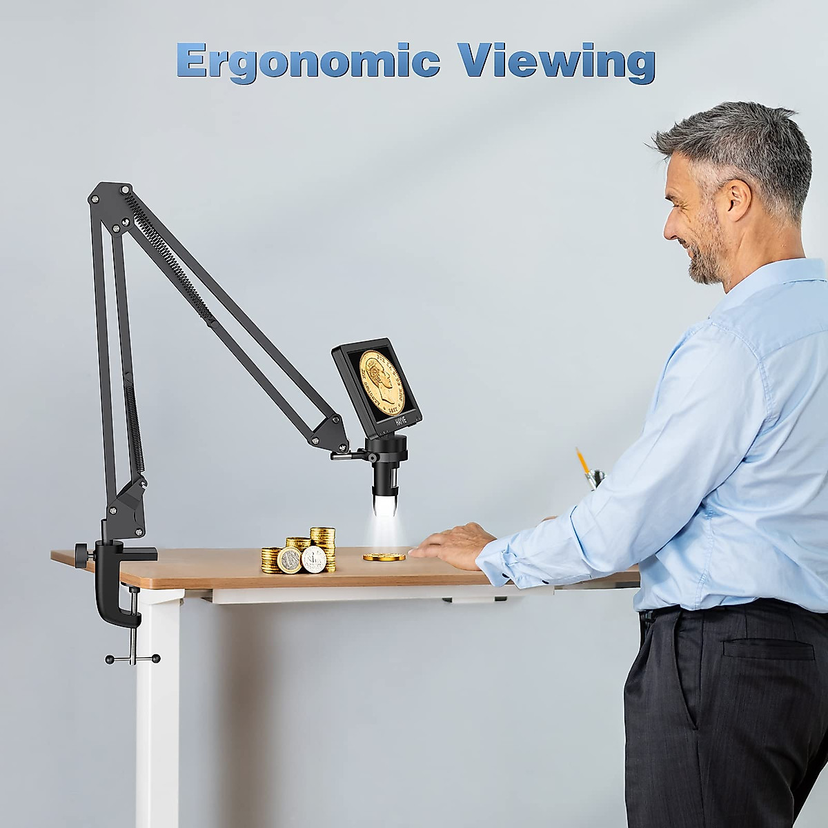 Hayve Microscope Arm Stand，Adjustable Metal Bracket with Clamp and Grommet Base，Coin Microscope Mount ，Compatible with Model DM4 DM9 MS1 MS3& Most 4.3'',7'' Digital Microscopes (1.37inch(for DM9-H))