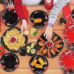 ANFGANC Spider Birthday Party Supplies - 40pcs Spider Plates Red Black Super Hero Disposable Paper Plate for Kids Boys Birthday Party Supplies Baby Shower Spider Tableware