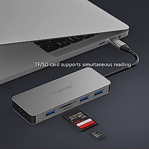 Port Expander USB C Dock 6-in-1 USB-C Hub Multiport Adapter with 4K HDMI, 3 USB 3.0 Ports, SD/TF Card Reader, Docking Station USB Splitter (Color : Silver)