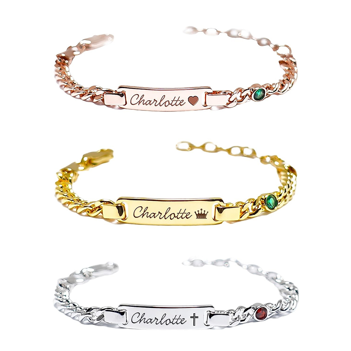 PUREFLY Personalized Baby Name Bracelets with Birthstone, 18k Gold Plated, Adjustable Length