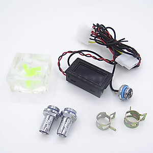 DC5V LED Thermometer 3 Way Flow Meter FlowMeter for Water Cooling Liquid Cooler System & 2 Barbs