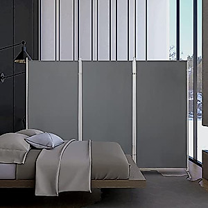Maxhonor 3 Panels Room Divider 6 FT Tall Weave Material Room Divider, Double Hinged Folding Privacy Screens, Freestanding Room Dividers, Grey