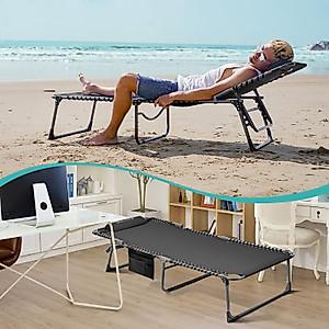 #WEJOY Outdoor Folding Chaise Lounge Chair for Outside, Patio, Beach, Poolside, Sunbathing, Adjustable 5-Position Reclining Chairs, Heavy Duty Camping Cot with Shoulder Strap and Pillow, Black