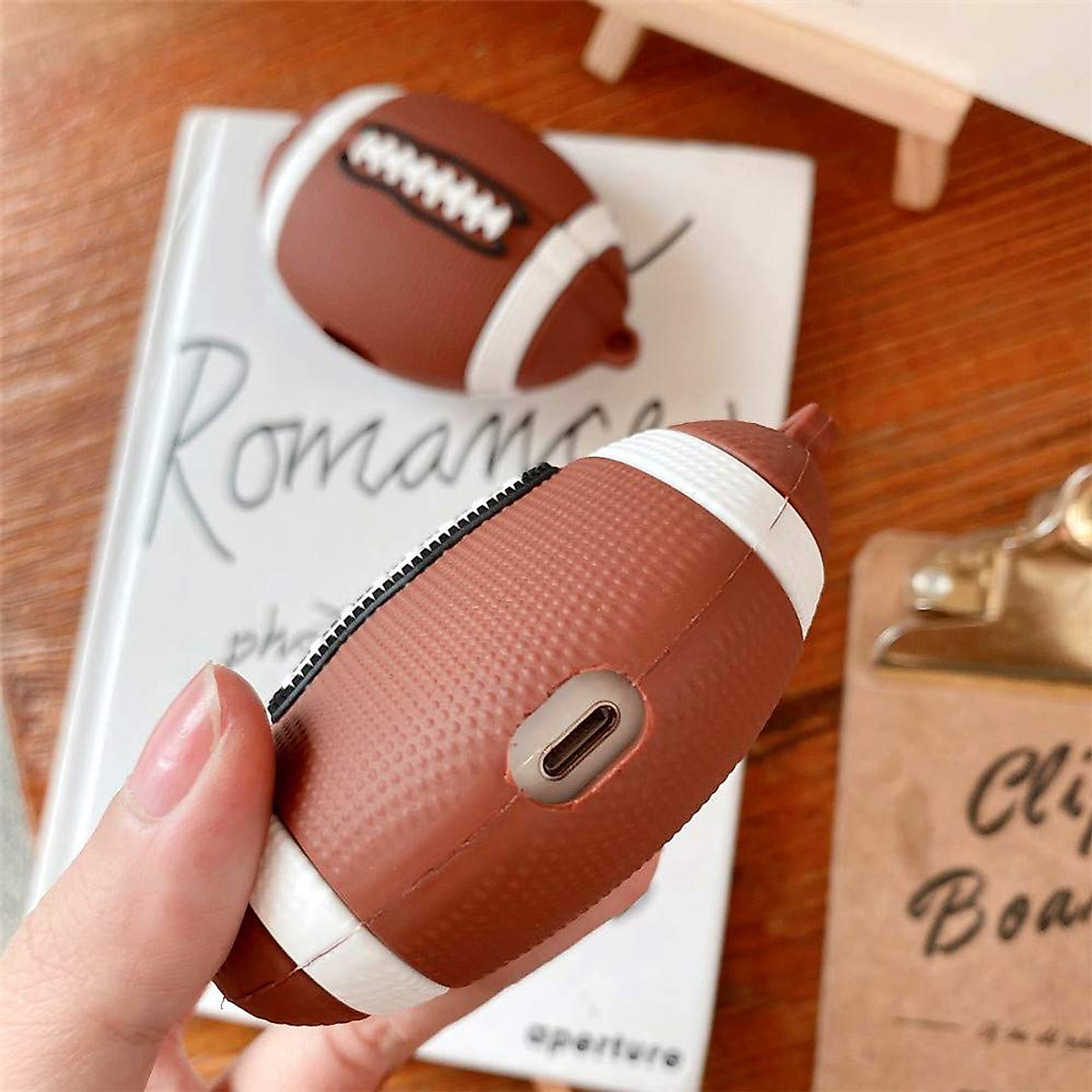 Airpod Case for Apple Airpods 1&2, 3D Funny Cartoon Sports Series Soft Silicone Cover, Fashion and Cool Keychain Design Skin AirPods Case, Fashionable Beautiful Sporty (Football)