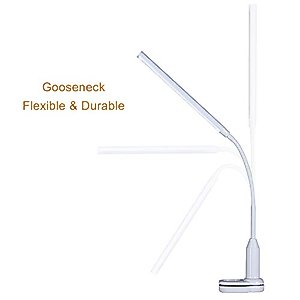 PSIVEN LED Desk Lamp, Clamp on Desk Light, Eye-Caring Gooseneck Clip on Light, 3 Color Modes, Stepless Dimming - Highly Adjustable Clamp Task Lamp/Table Lamp for Reading, Sewing, Drafting, Office