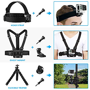 Luxebell Action Camera Accessory Kit for GoPro Hero Black Silver 12 11 10 9 8 7 6 5 4 Session Max Akaso Xiaomi Accessories Tripod Head Chest Bike Mount With Case