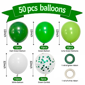 Green Balloons Dark Green Balloon Set, 50 Pcs 12 inch Different Shades Emerald Green Lime Green Confetti Latex Balloons For Jungle Safari Party Supplies St. Patrick's Day Decoration