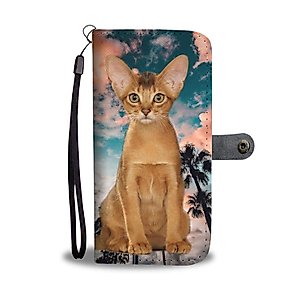 Cat Print Phone Case, Cute Abyssinian Cat Print Smartphone iPhone Wallet Case. Stunning Faux Leather Wallet Phone Cover/Stand for Samsung Galaxy, iPhone 6/7/8/X with RFID Protection