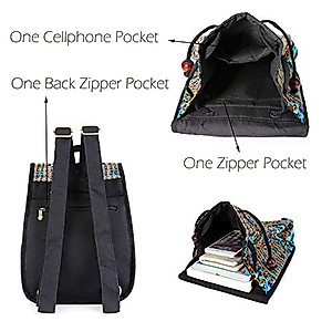 MAZEXY Handmade Embroidered Backpack for Women, Boho Shoulder Bag Vintage Ethnic Flower Cross-body Bag (Blue)