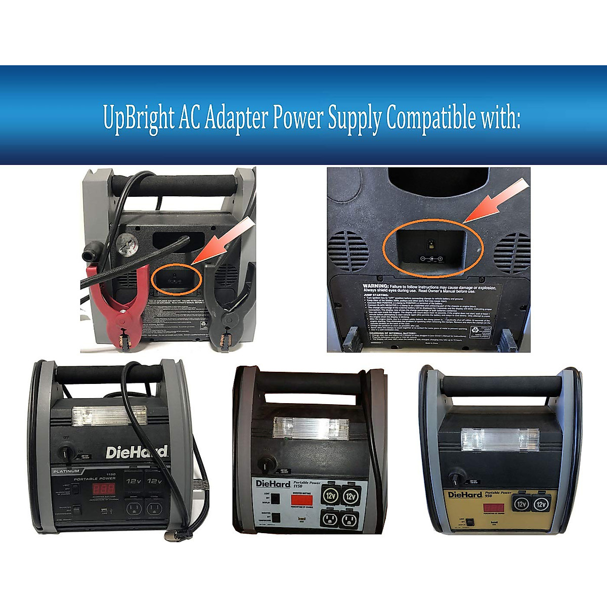 UpBright 17V AC/DC Adapter Compatible with DieHard 1150 950 Portable Power Jump Starter Platinum 28.71988 2871988 200.71987 20071987 Die Hard RK-1701000 RK1701000 93026737 15V 17VDC 1A Battery Charger