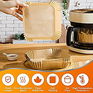 Air Fryer Disposable Paper Liners Square, 7.9 Inch Air Fryer Parchment Paper Liner 100 PCS, Non-Stick Air Fryer Paper Pads Oil Resistant, Food Grade Baking Paper for Roasting Microwave