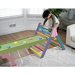 Avenlur Hazel 5-in-1 Indoor Climbing Gym - Waldorf and Montessori Climbing Set with Triangle Ladder, Climbing Ramp, Arch Climber, Rocker, and Slide - Montessori Toys for Children 18mo to 7yr (Rainbow)