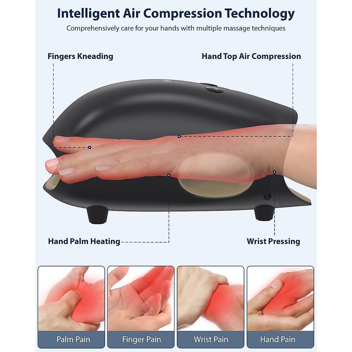 CINCOM Hand Massager - Cordless Hand Massager with Heat and Compression for Arthritis and Carpal Tunnel(FSA or HSA Eligible)(Black)