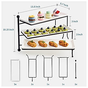Sweese 731.101 3 Tiered Serving Stand, Foldable Rectangular Food Display Stand with White Porcelain Platters - Serving Trays, Dessert Display Server for Brithday Party, Valentine's Day and Events