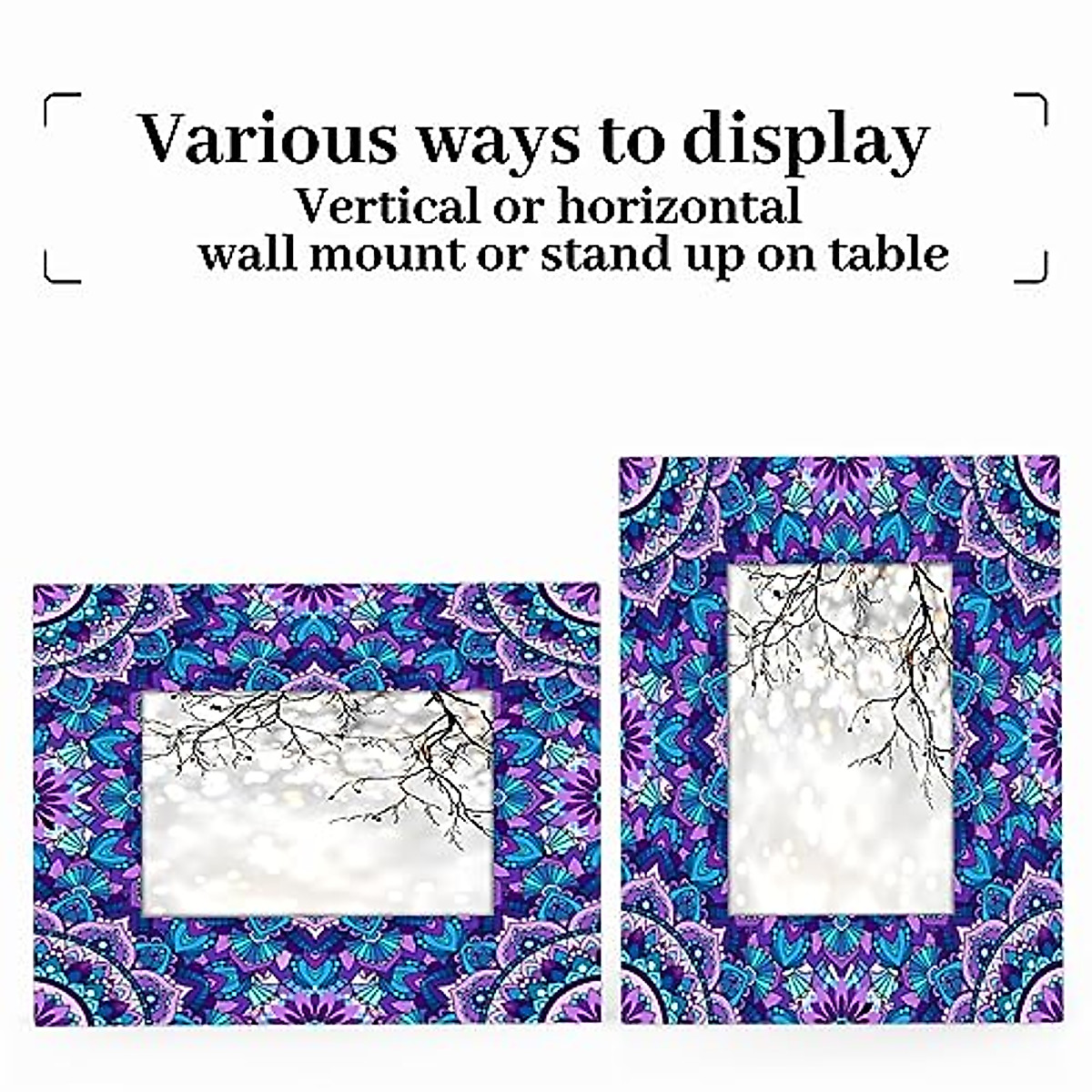 Mandala Purple 5x7 Picture Frame Wood Photo Frame for Tabletop Display Wall Mount Picture Frame Display 5 x 7 Inch Photo Wall Decor Home Gift Frames