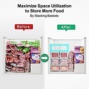 iSPECLE Deep Freezer Organizer Bins - 4 Pack Stackable Small Freezer Organizer Bins for 5 to 9 Cu.FT Small Chest Freezer Sort Frozen Food Easy to Get Food from Bottom without Digging in Freezer, White