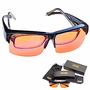Blue Light Blocking Glasses - Fits over Reading glasses - SLEEP BETTER at Night - Orange Anti Glare lens to Reduce Insomnia, Migraine, Eye Strain – Blue Filter Computer Glasses for Men, Women, Gaming