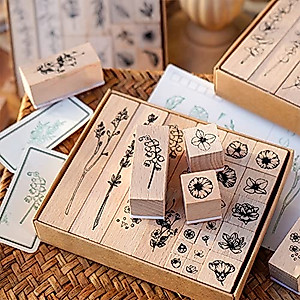 22 Pcs Plant Wooden Rubber Stamps Set, Plant Decorative Wooden Stamp DIY Craft Wooden Rubber Stamps for DIY Craft, Letters Diary and Craft Scrapbooking (Plant 2)