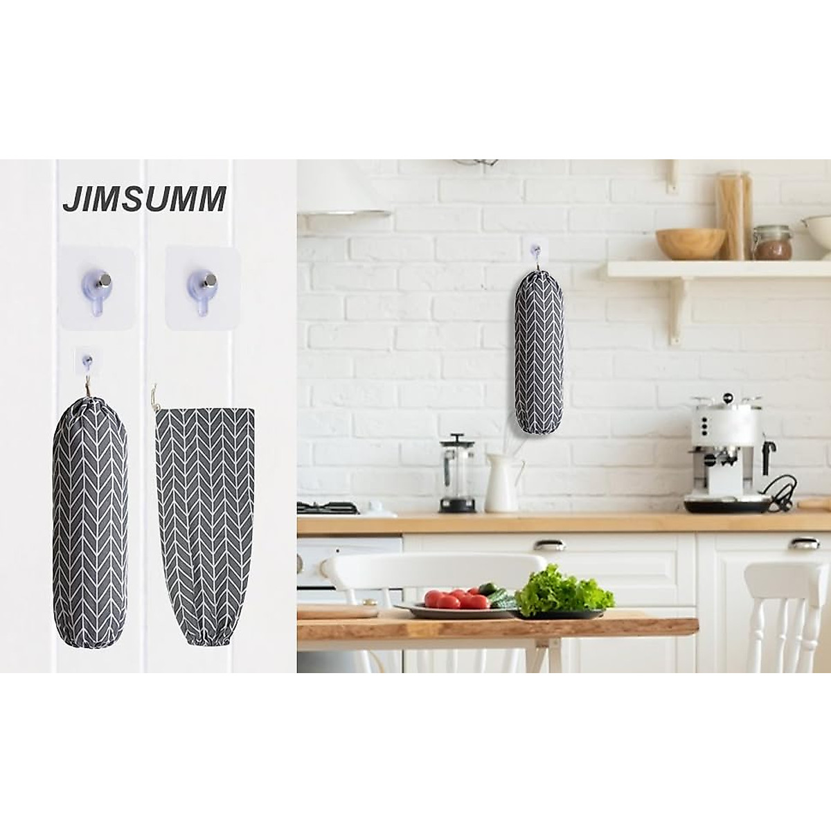 2 Pcs Plastic Bag Holder, JIMSUMM Wall Mount Plastic Bag Organizer, Washable Large Grocery Bag Storage Dispenser, Shopping Bags Carrier for Home Kitchen Travelling, 22x9 in shopping bag carrier (Gray)
