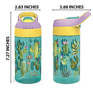 Zak Designs 16oz Riverside Desert Life Kids Water Bottle with Straw and Built in Carrying Loop Made of Durable Plastic, Leak-Proof Design for Travel, Cactus-Flamingo Pineapple, 2PK Set