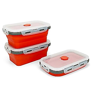 CARTINTS Set of 3 Collapsible Food Storage Containers with Lids, Collapsible Silicone Bowls, Silicone Lunch Containers, For Meal Prep, Camping, Travel, Microwave and Freezer Safe,500ml,Red
