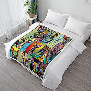 TOPTREE Chihuahua Blankets Fuzzy Dog Blanket for Kids Adults Lovely Oil Painting Puppy Fleece Blanket Cozy Plush Doggie Sherpa Throw Blanket for Couch Bed Sofa (60x80 inches)