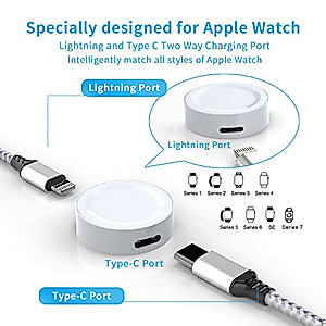 MTAKYI 5 in 1 Watch Charger Cable for iWatch 1.8M/6Ft Multi USB Universal Smart Watch Charging Cable Magnetic with Lightning+Micro USB+Type C for Aple Watch Series1-7/iPhone 13-6/Airpods/Android