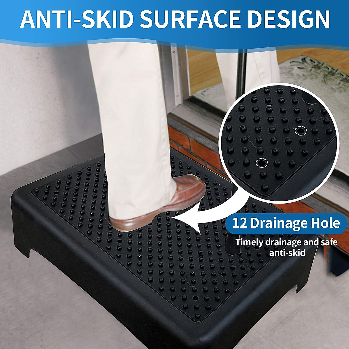 Stepping Stool for Adults & Seniors, Heavy Duty Portable One Step Stool Anti Slip Mobility Daily Aids Indoor/Outdoor Wide Safety Platform for Stairs/Kitchen/Bed/SUV Cars, Black