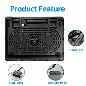 AICHESON Laptop Cooling Pad 2 1000RPM Fans Portable Computer Cooler, Blue LEDs, S007