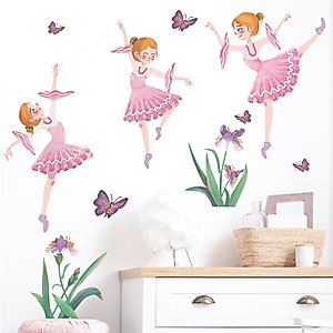 Ballet Dancing Girl Wall Art Decals Star Moon Wall Stickers for Kids Peel and Stick Removable Wall Decals DIY Decorations Decor for Nursery Baby Girls Bedroom Playroom (Color 4)