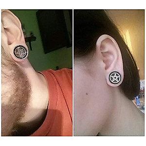 ZS Pentgram Star Ear Plug Tunnels Piercing 316L Stainless Steel Expander for Ear Body Piercing (Gauge=11/16"(18mm))