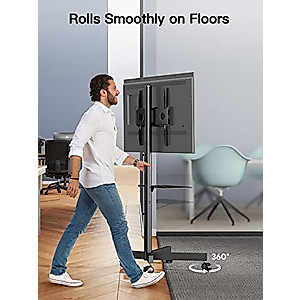 PERLESMITH Mobile TV Cart with Wheels for 23-60 Inch LCD LED OLED Flat Curved Screen Outdoor TVs Height Adjustable Shelf Floor Stand Holds up to 55lbs Monitor TV Holder with Tray Max VESA 400x400mm