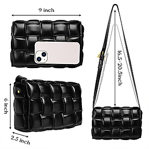 ZooLLyn Woven Padded Cassette Crossbody Trend Shoulder Bag for Women Clutch Bag Square Purse Hand Bag Black