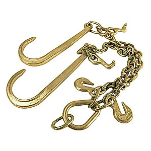 frperce 3/8" X 2' V-Type Tow Chain with 15 Inch J-Hooks Link 2 inch Legs Fit for Flatbed Truck Trailer，7800 lbs Safe Working Load,G70 Steel Towing Chain Bridle