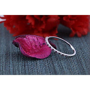 Dazzlingrock Collection Round Ruby & White Diamond Dainty Anniversary Stackable Wedding Band for Her in 10K White Gold, Size 7