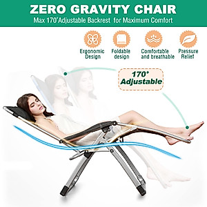 LILYPELLE Zero Gravity Chair, Premium Lawn Recliner Folding Portable Chaise Lounge with Detachable Cushion, Headrest and Cup Holder, Reclining Patio Lounger Chair,Alloy Steel