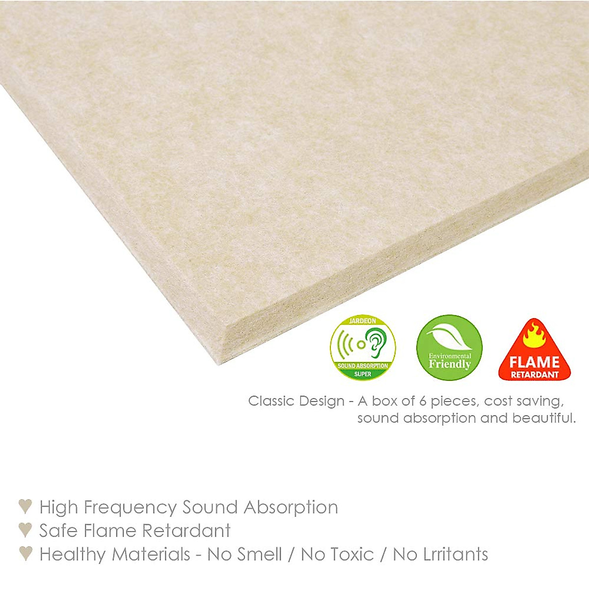 Jardeon Acoustic Absorption Panels Camel Sound Absorbing Padding Soundproof Wall Tiles, Beveled Edge, 16" X 12" X 0.4", 6 Pack