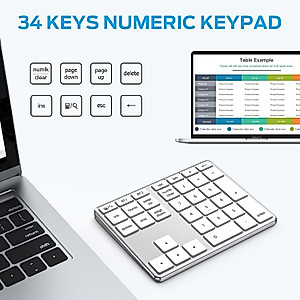 Number Pad for Laptop, iClever Bluetooth Number Pad, USB-C Charge, Aluminum Build, Multi-Device Wireless Number pad for Data Entry, Compatible with Mac, iMac, Tablet, Laptop, PC Desktop